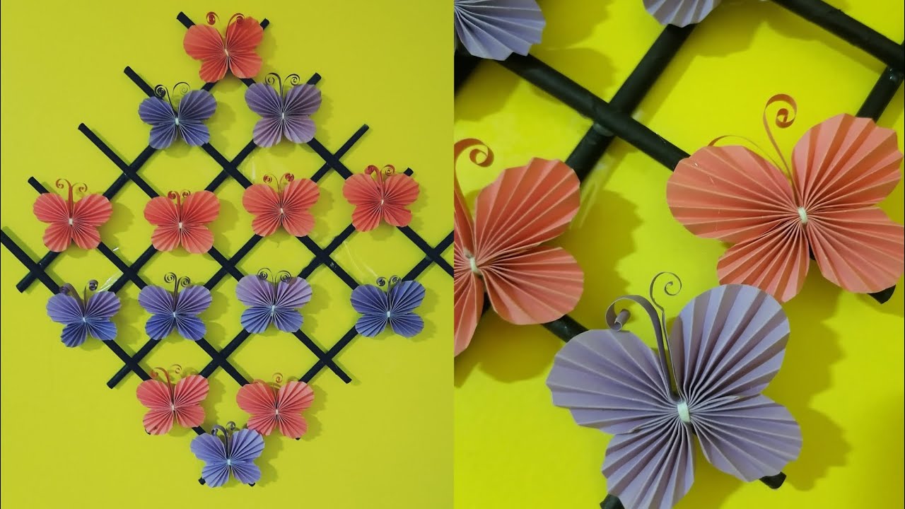 Beautiful butterfly wall mate idea || Diy wall mate with paper || Easy ...