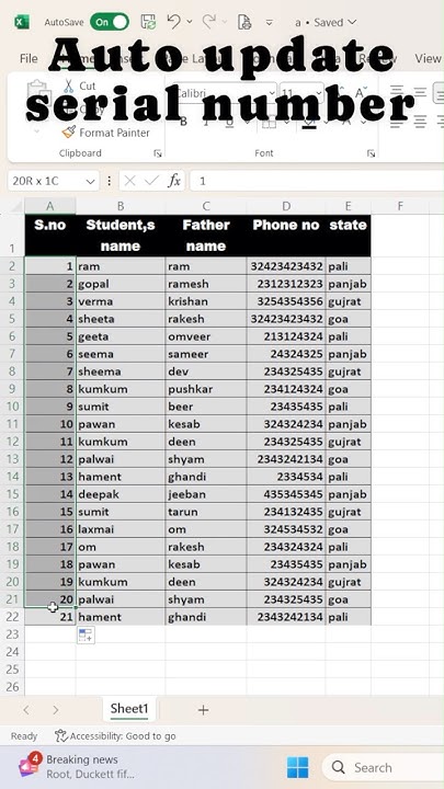 How To Auto Update serial number in Excel 🫶 ️ #excel #shortsvideo #viralshorts - YouTube