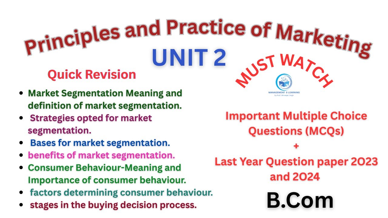 Principles and Practice of Marketing | Unit 2 Important Topics ...