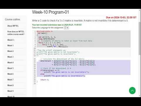 NPTEL 2024 PROBLEM SOLVING THROUGH PROGRAMMING IN C WEEK 10 PROGRAM 1 - YouTube