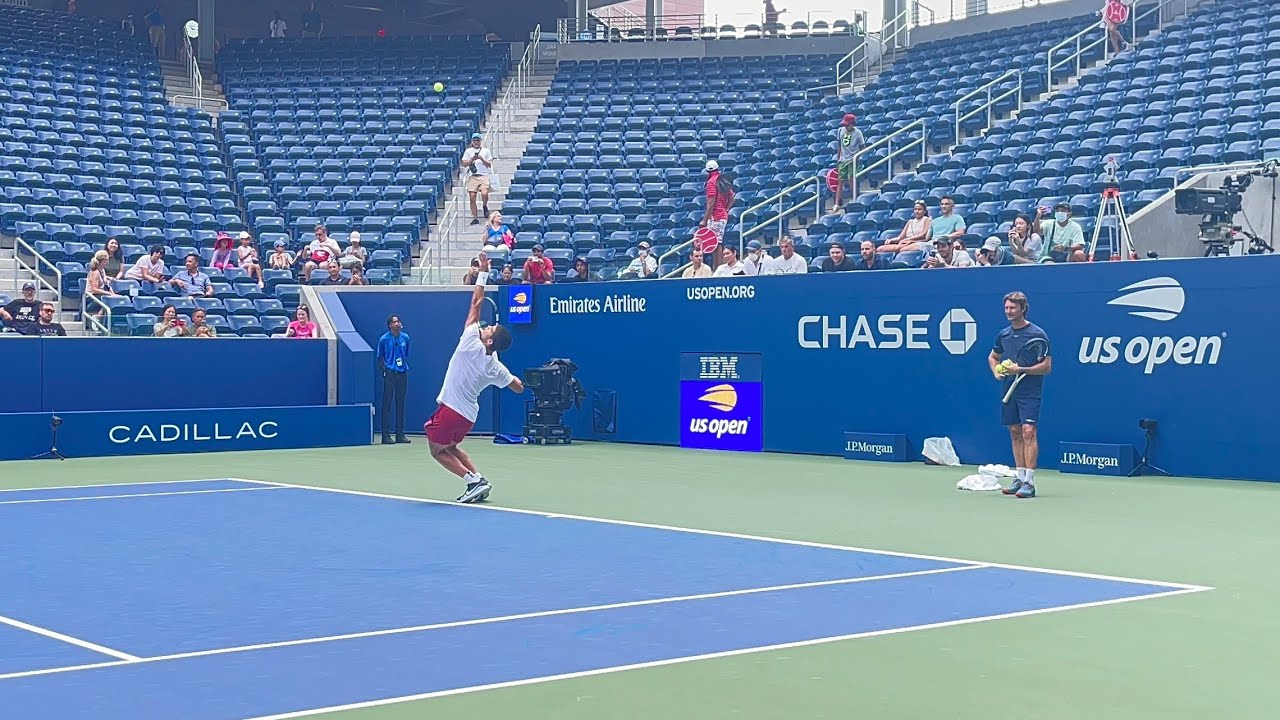 Carlos Alcaraz Slo Motion Serve practice session Us Open 2022 ...