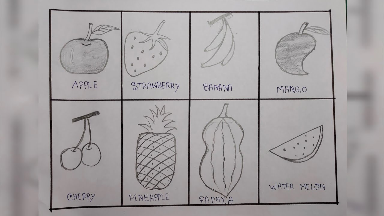 8 different types of fruits drawing | How to draw easy fruits drawing ...