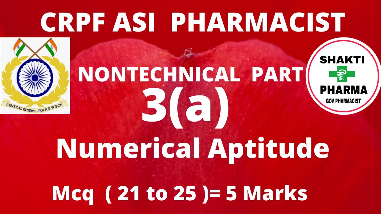 CRPF ASI PHARMACIST MODEL PAPER, Numerical Aptitude,Maths , Arithmetic ...
