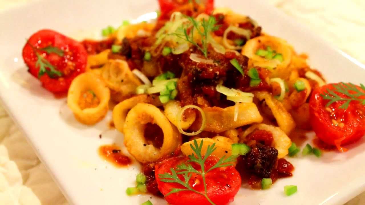 Calamari with Tomato, Cilantro, Chipotle Sauce recipe - YouTube