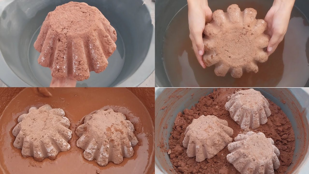 Red sand new flower shapes Crumbling in water satisfying sound - YouTube