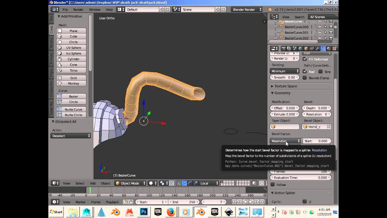 Blender Extrude on Curve example (Making horns) - YouTube