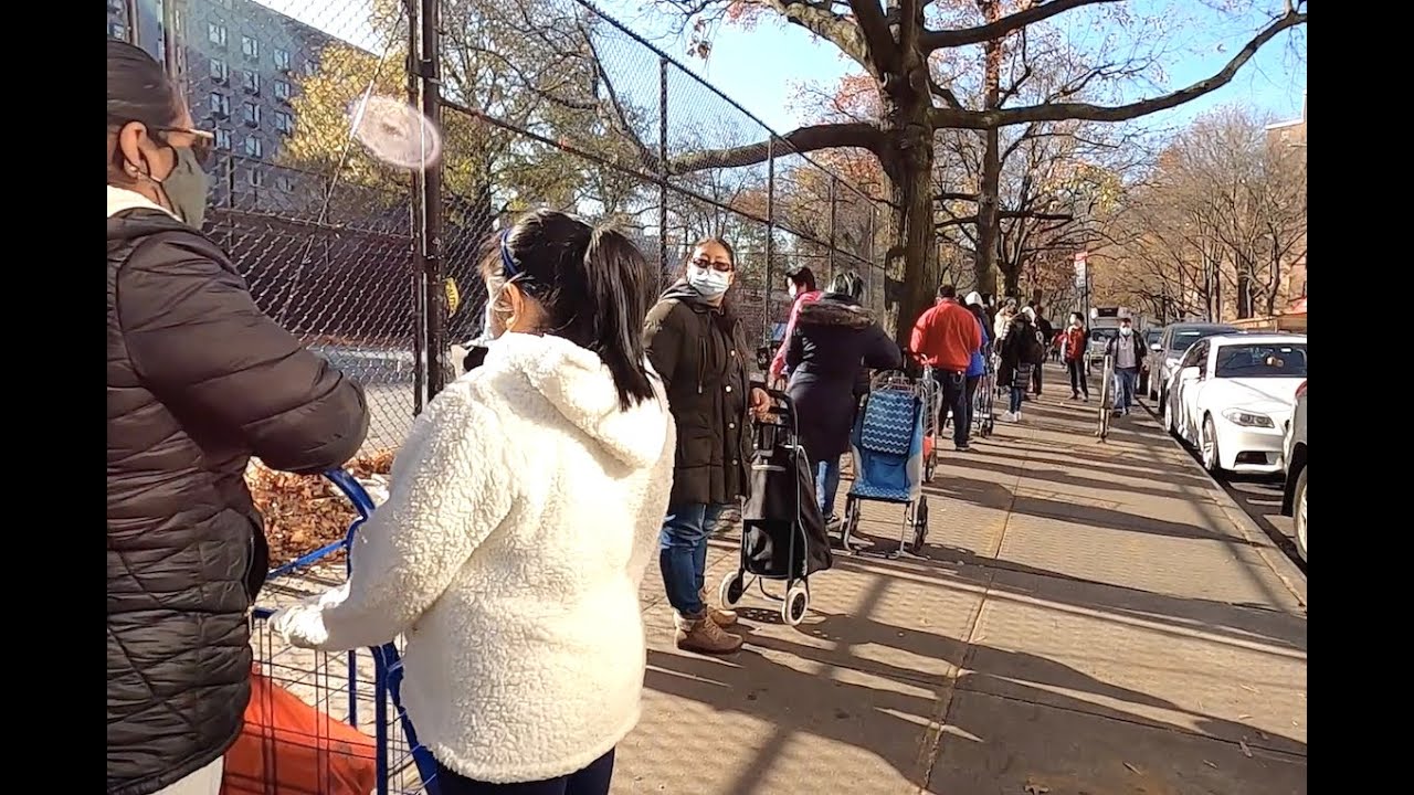 Long food lines in Flushing, New York Nov 21 - YouTube