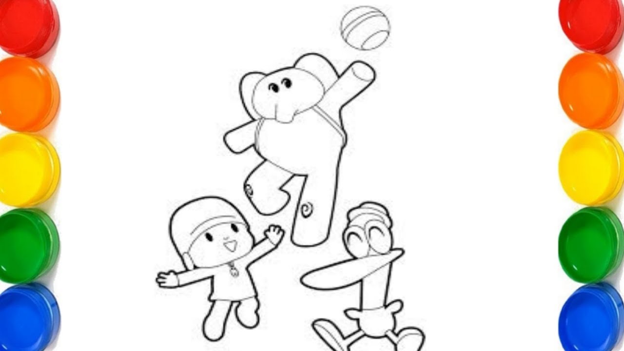 How to draw cute Pocoyo, Pato, Elephant playing time for kids* Easy ...