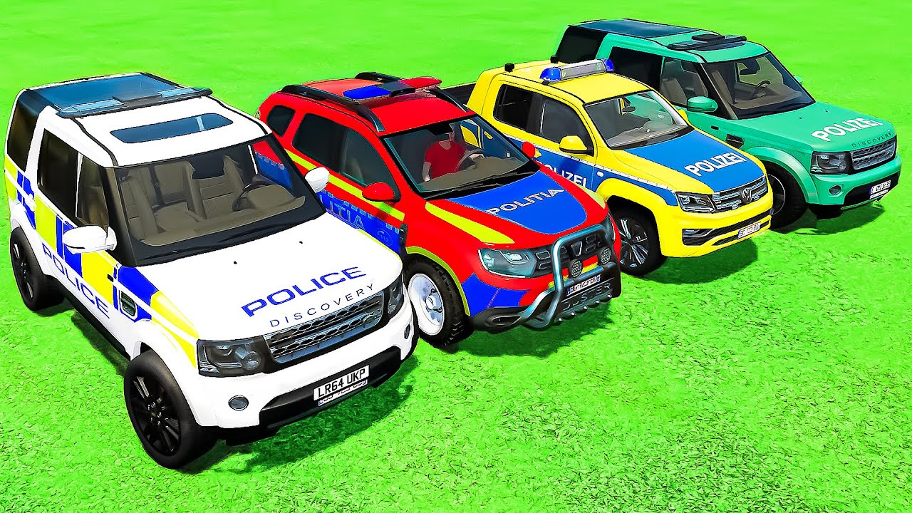 ALL POLICE CARS OF COLORS ! TRANSPORTING COLOR ALL POLICE CARS WITH ...