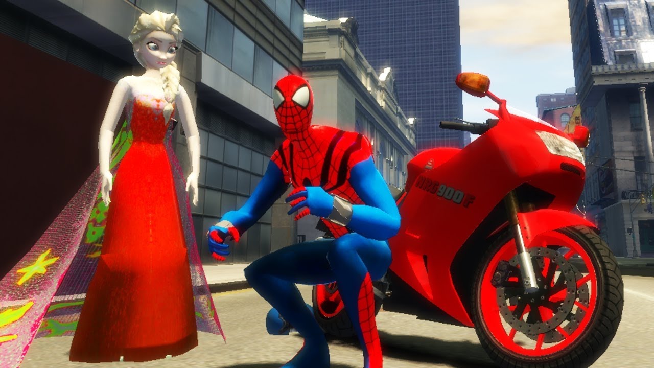 SPIDERMAN & Disney Red Frozen ELSA and Motorbike Nursery Rhymes songs ...