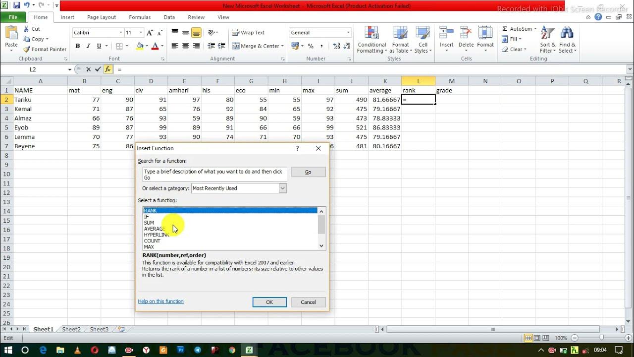 HOW TO MAKE RANK GRADE AVERAGE SUM MIN MAX AND OTHERS ON MICROSOFT ...