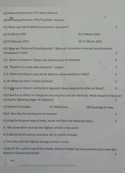 Dav Class 9 3rd Periodic Test Question Paper Of Social Science