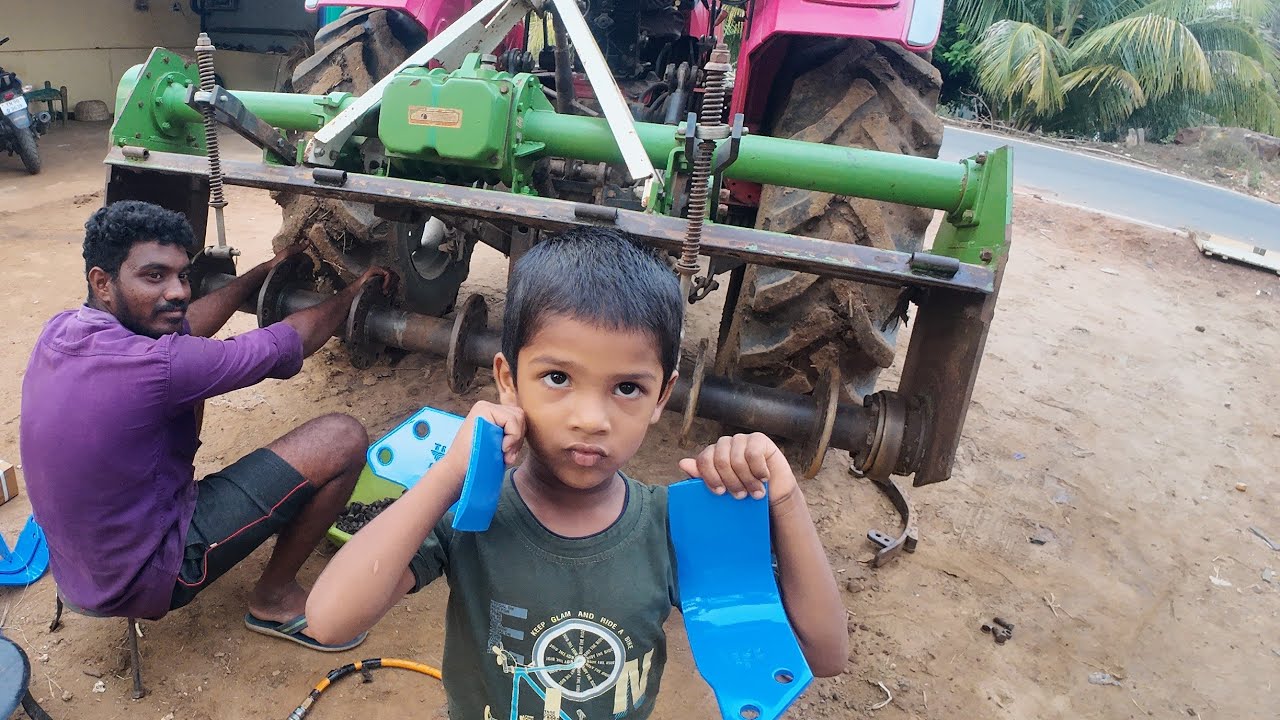 Mahindra arjun novo 605S di tractor gomathi rotavator tiyo blade change ...