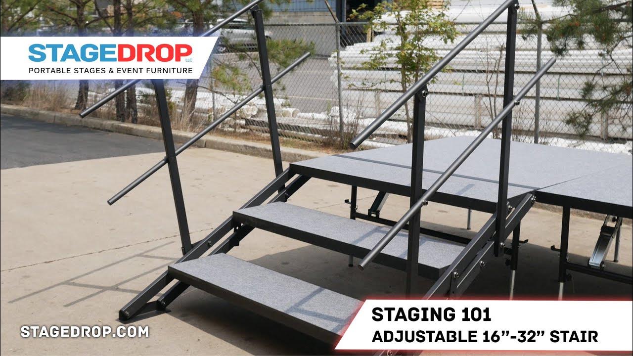Staging 101 4' Wide Stairs with Handrail for 16"H-32"H Stages - StageDrop - YouTube