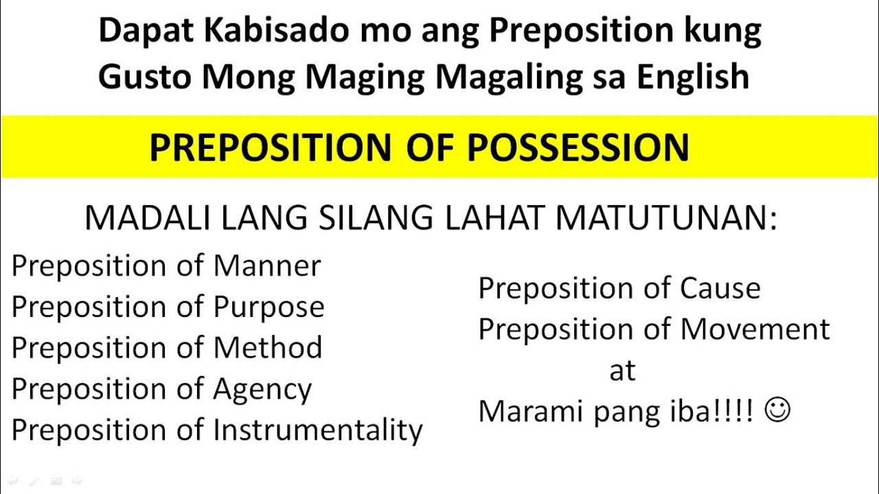 Preposition of Possession in English || English to Tagalog Explanation ...
