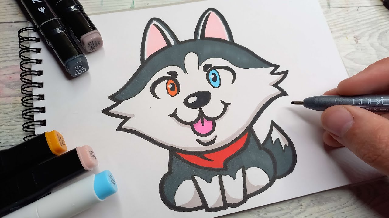 Cum se Deseneaza un Caine HUSKY Pui Dragut si Usor | Desenez un Catel ...