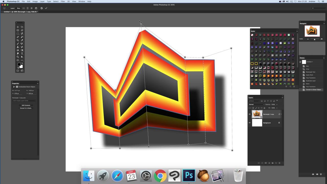 Photoshop styles and shapes and perspective warp tutorial - YouTube