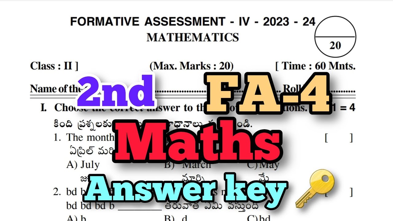 FA-4 MATHS 2nd Class 💯 Reql Question Paper with Answer Key 🗝️🔐| CLASS ...