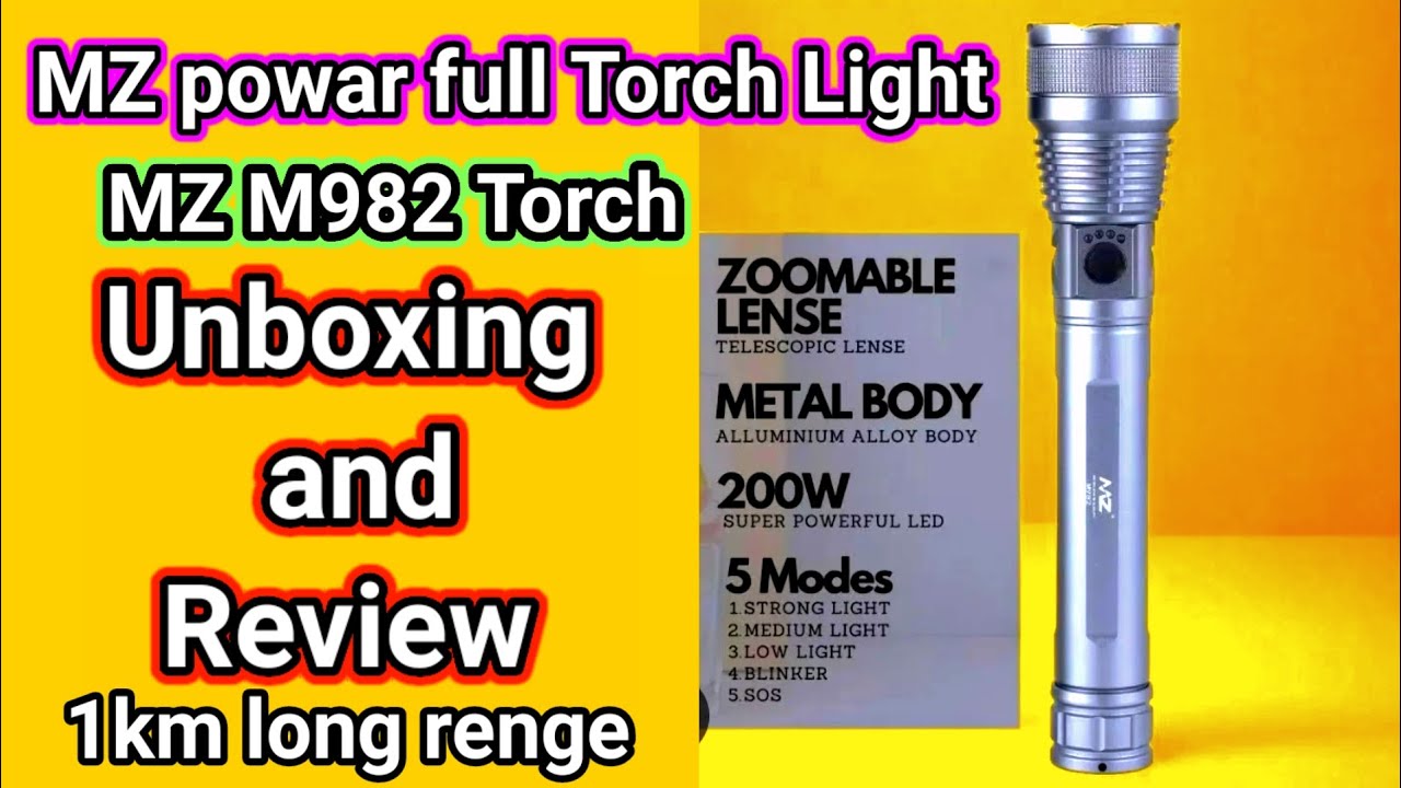 MZ m982 Torch Light Unboxing and Review/MZ Zooming Torch with 1km long ...