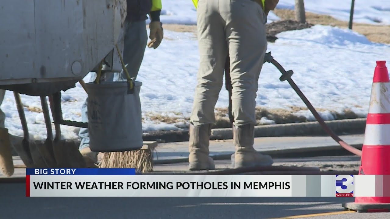 Potholes open up on Memphis streets after snow - YouTube