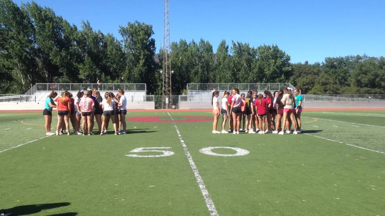 Calaveras high school practice cheer performance before camp 2016 - YouTube