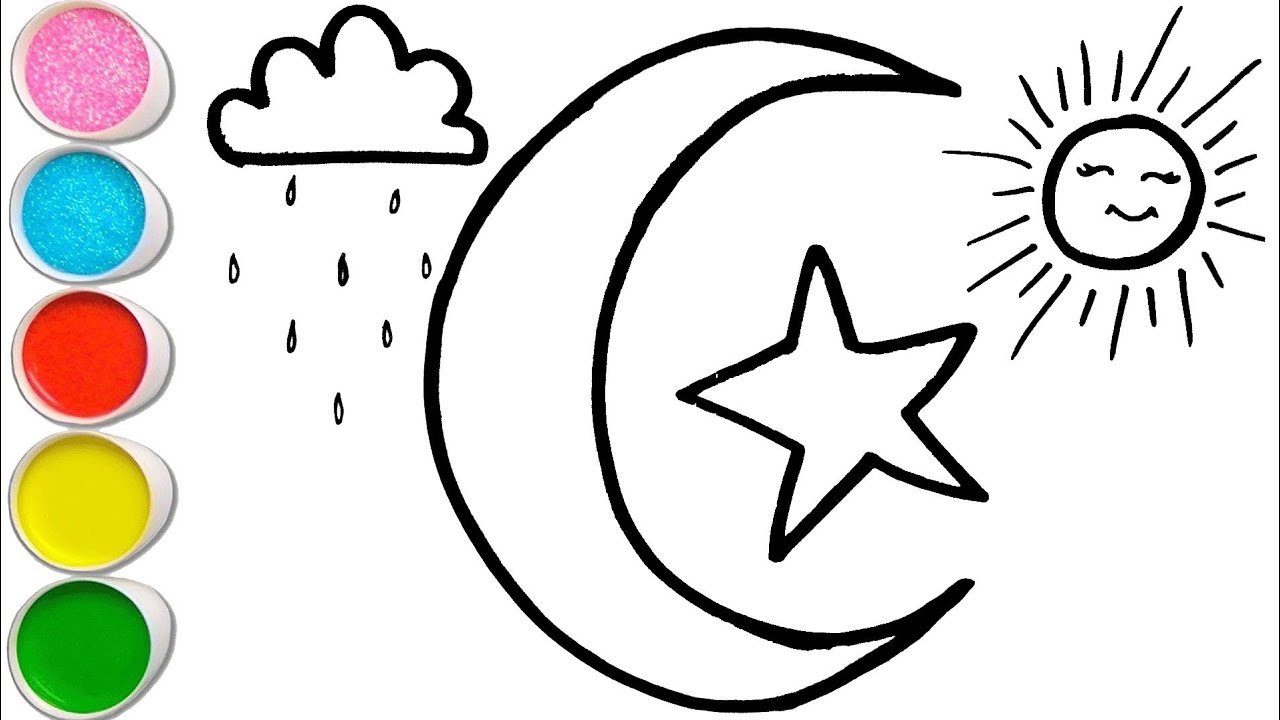 Moon and Stars Drawing - How to Draw a Simple Moon and Star Step By ...