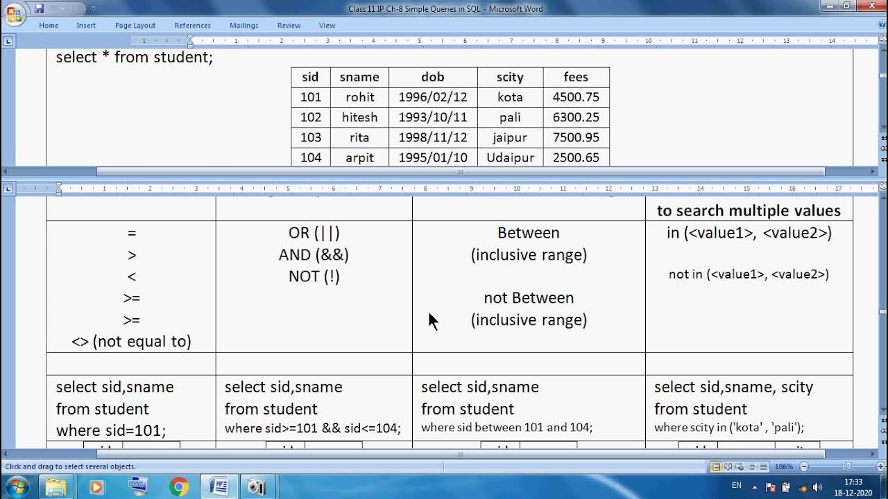 Class 11 IP Ch 8 MySQL Select Order by and Where Commands Explain - YouTube