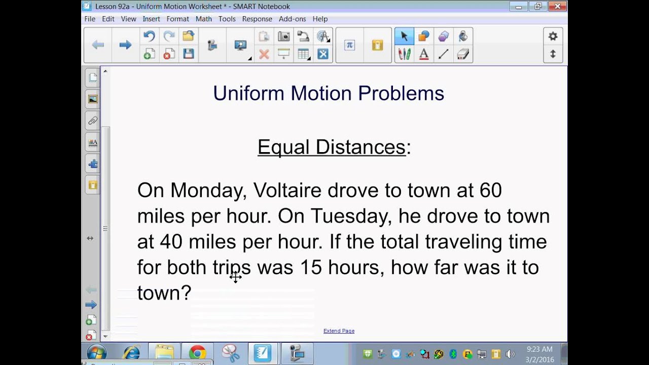 Saxon Algebra 1 - Lesson 92 - Uniform Motion Problems - YouTube