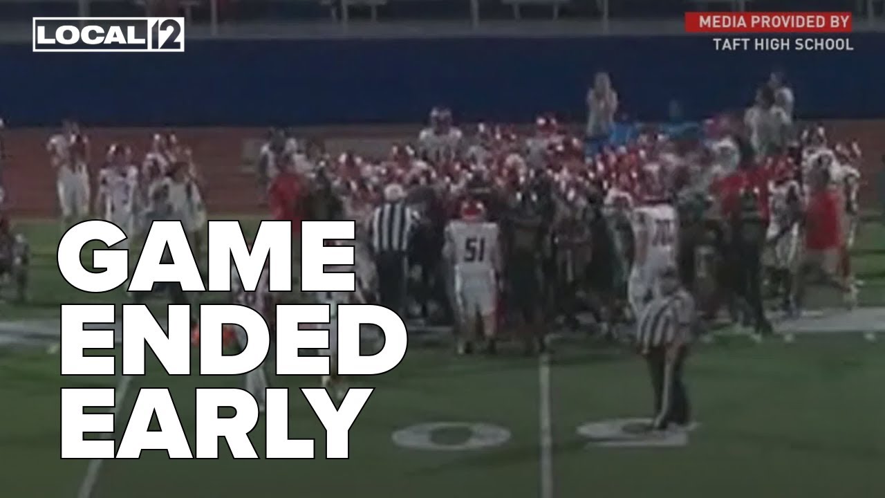 Fight between high school teams ends local football game early - YouTube