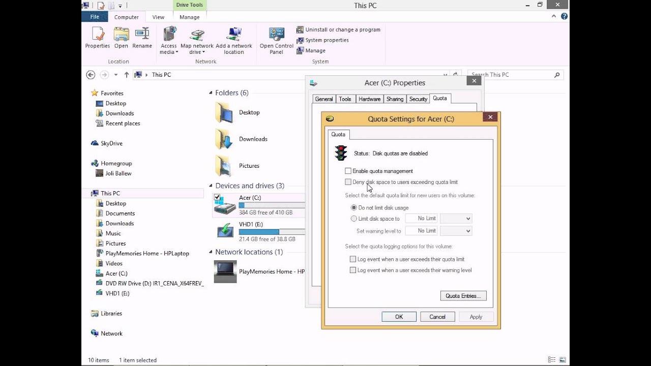 Windows 8.1: Enable and Configure Disk Quotas - YouTube