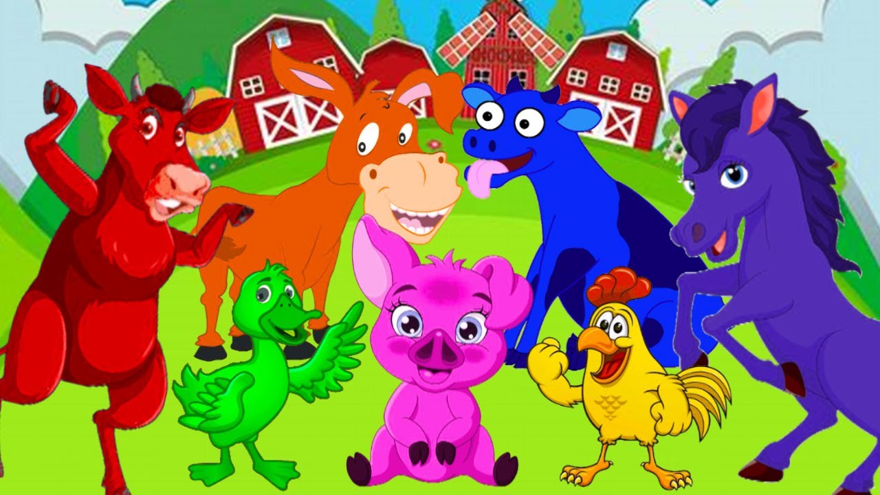 Farm Animal Color Song For Kids| Colourful Animal Sounds Song| Animals ...