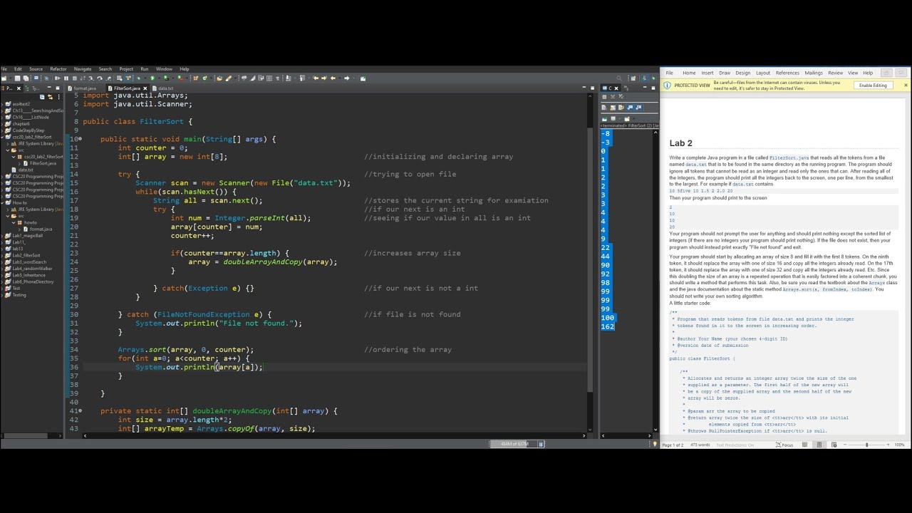 Filtersort entire JAVA assignment | Programming Concepts and Methodology Lab 2 - YouTube