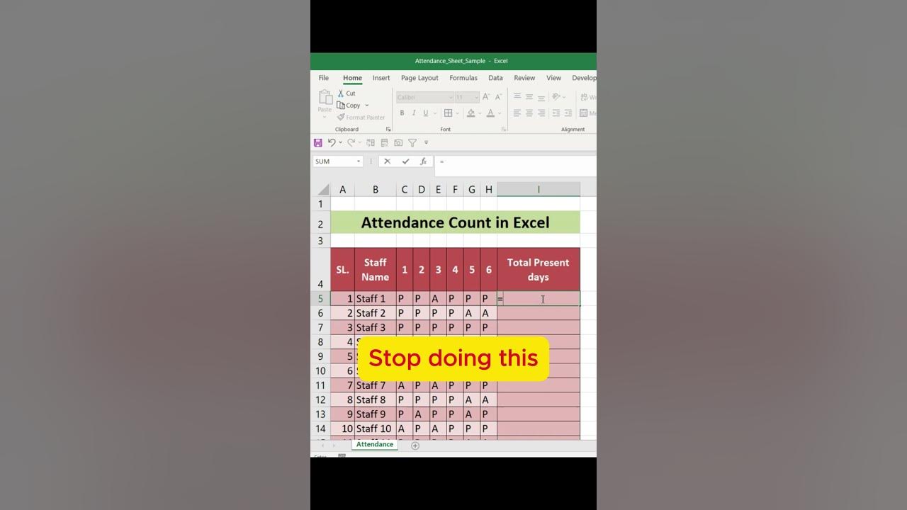 Attendance count in Excel #excelshorts #excel #excelformula #exceltips #exceltech # ...