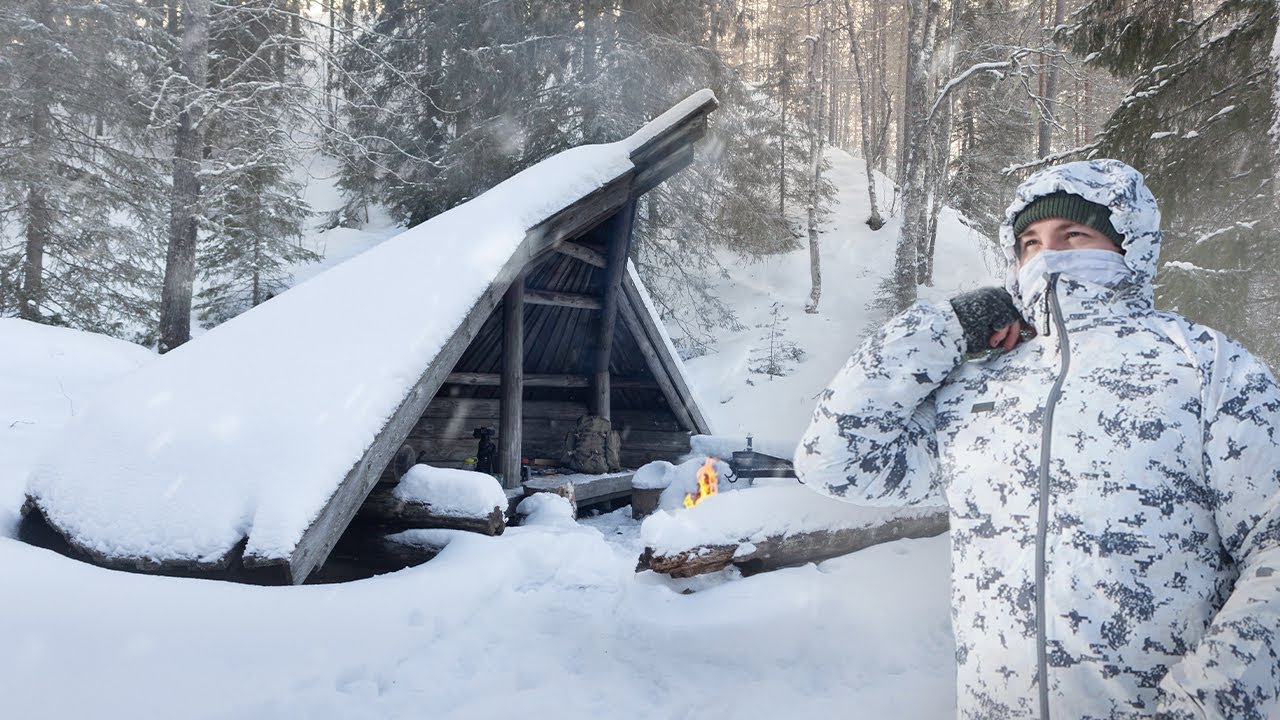 Winter Camping Trip in a Snowy Forest | This lean-to Shelter Made It ...