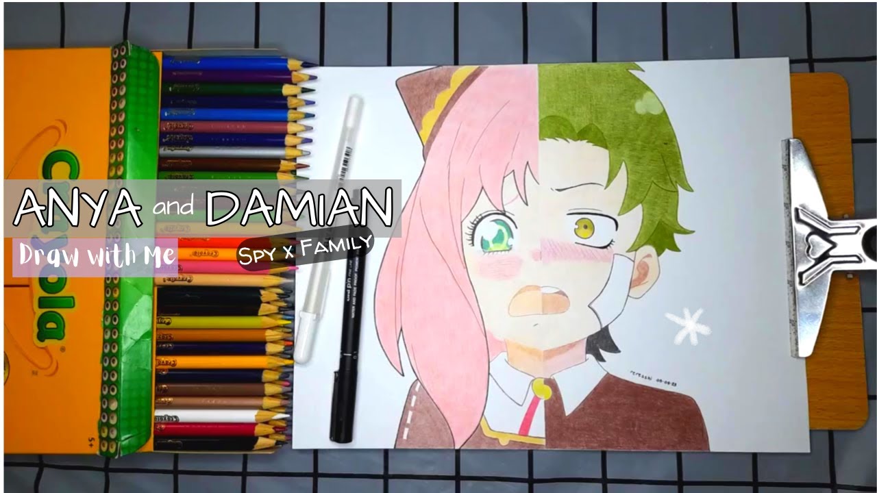 Drawing Anya and Damian from Spy x Family using Crayola colored pencils ...