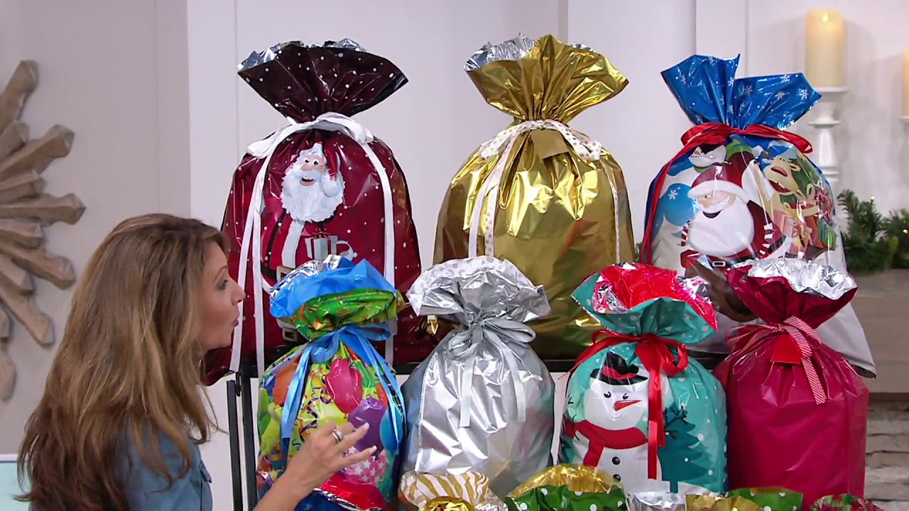 Kringle Express 60-Piece Drawstring Gift Bag and Tag Set on QVC - YouTube