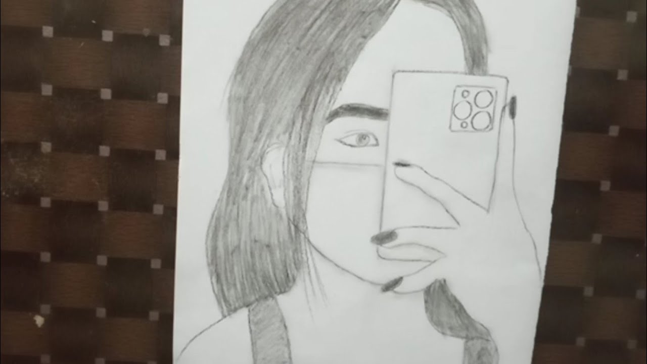 How to draw A girl taking a selfie with wearing a mask || Pencil Sketch ...