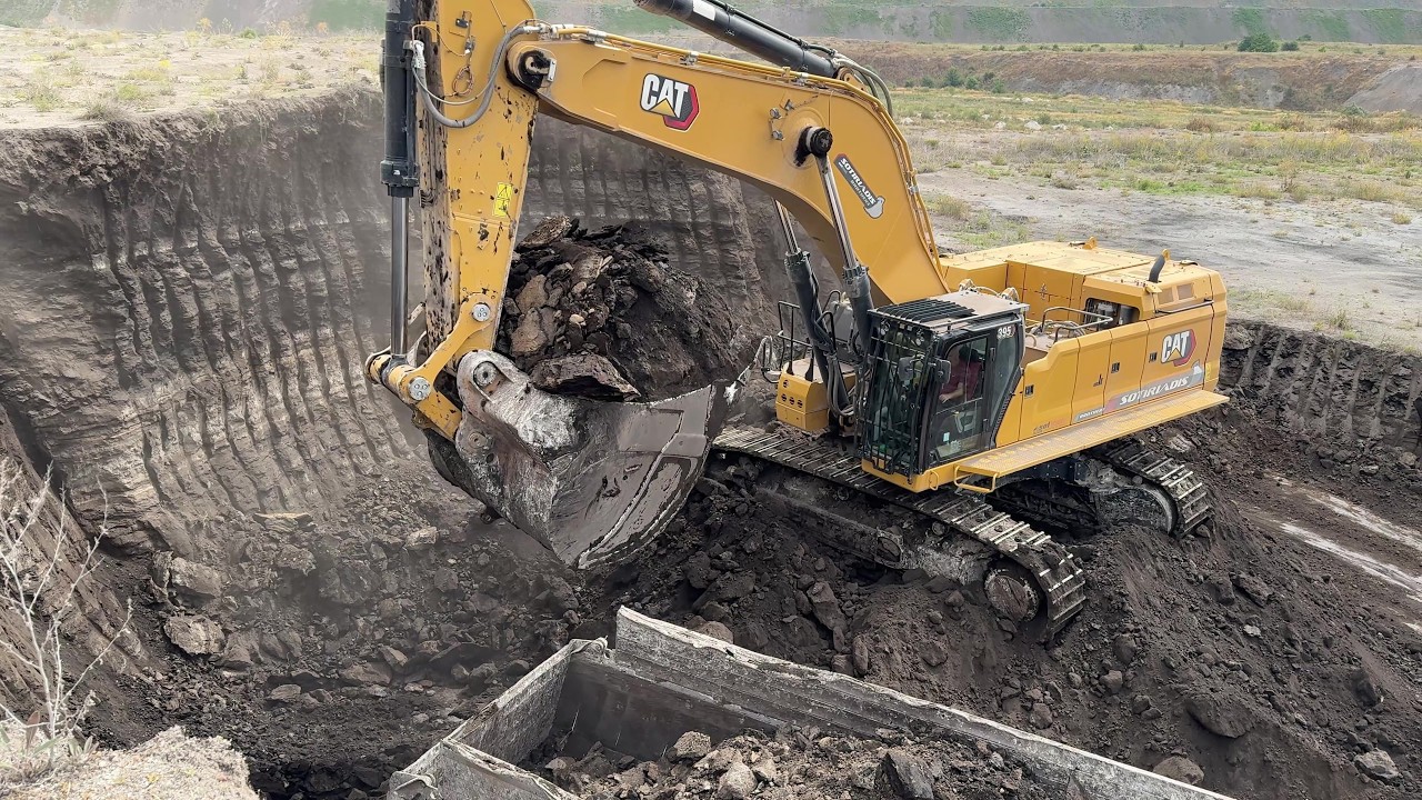 Caterpillar 395 In Action: Digging Overburden In A Massive Mining ...