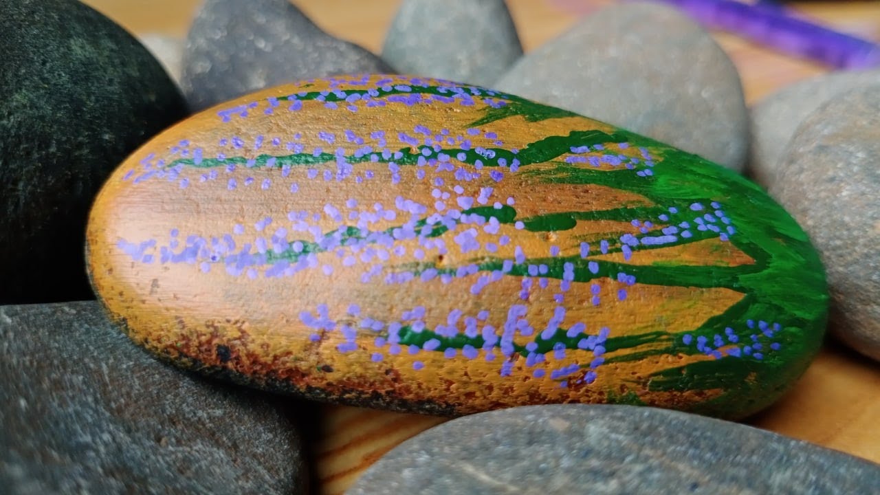 How to Draw on Rock, Draw purple flowers on color rock - YouTube