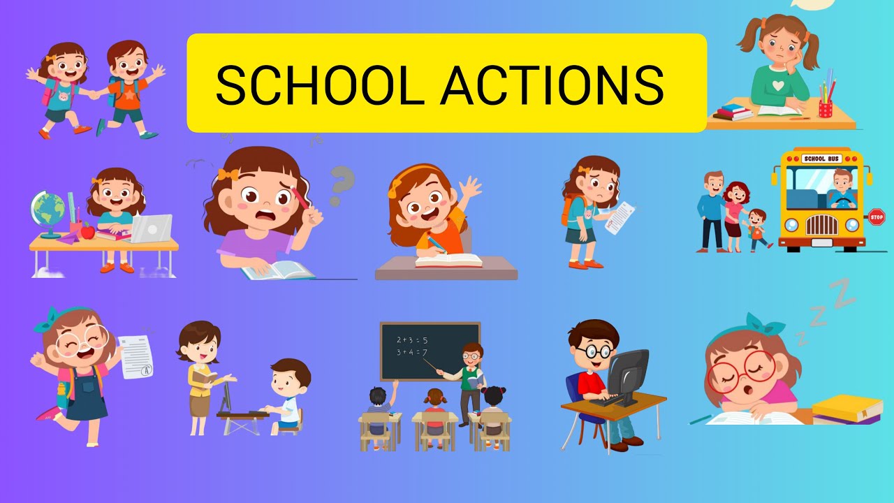 School actions in English/ Action words/ School time/ School language # ...