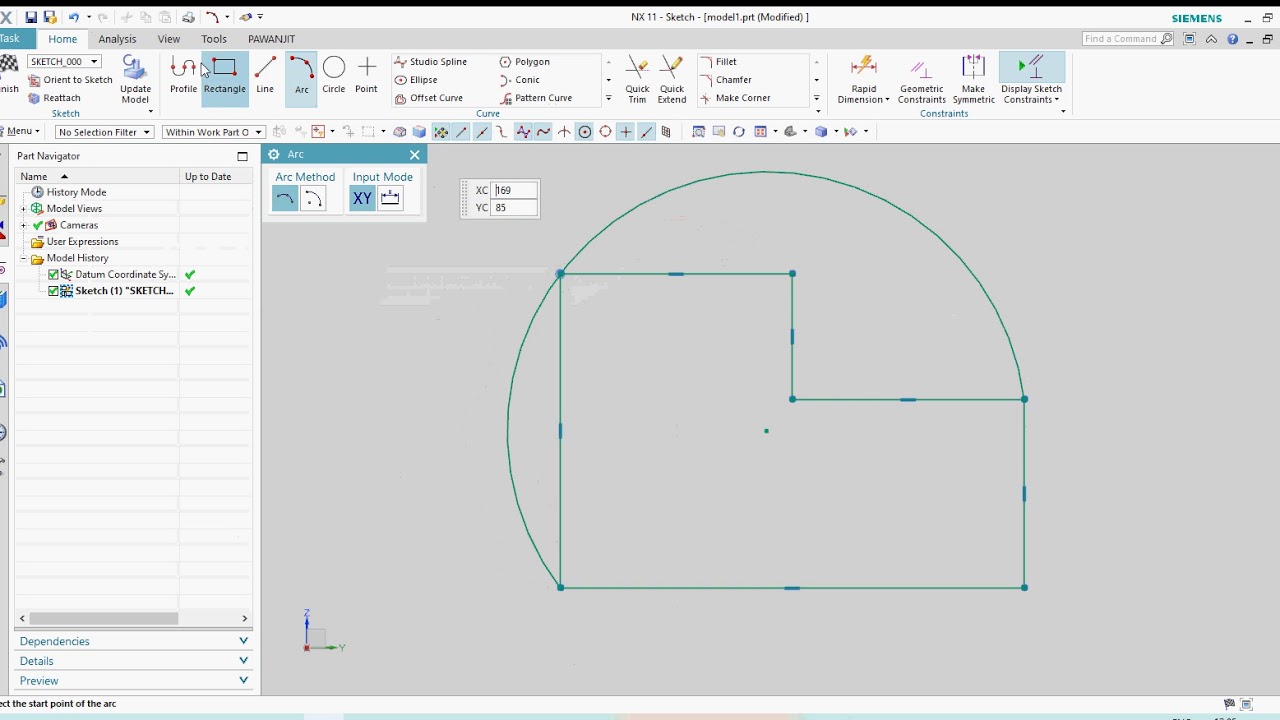 ARC Command in NX CAD - YouTube