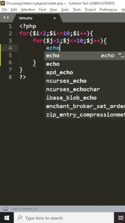 Php program to print table from 2 to 10 | Print table using php - YouTube