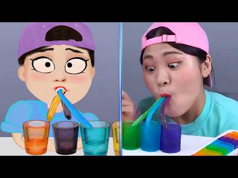 Mukbang ASMR rainbow frozen Nik L Nip color food mukbang  DONA 도나 animation