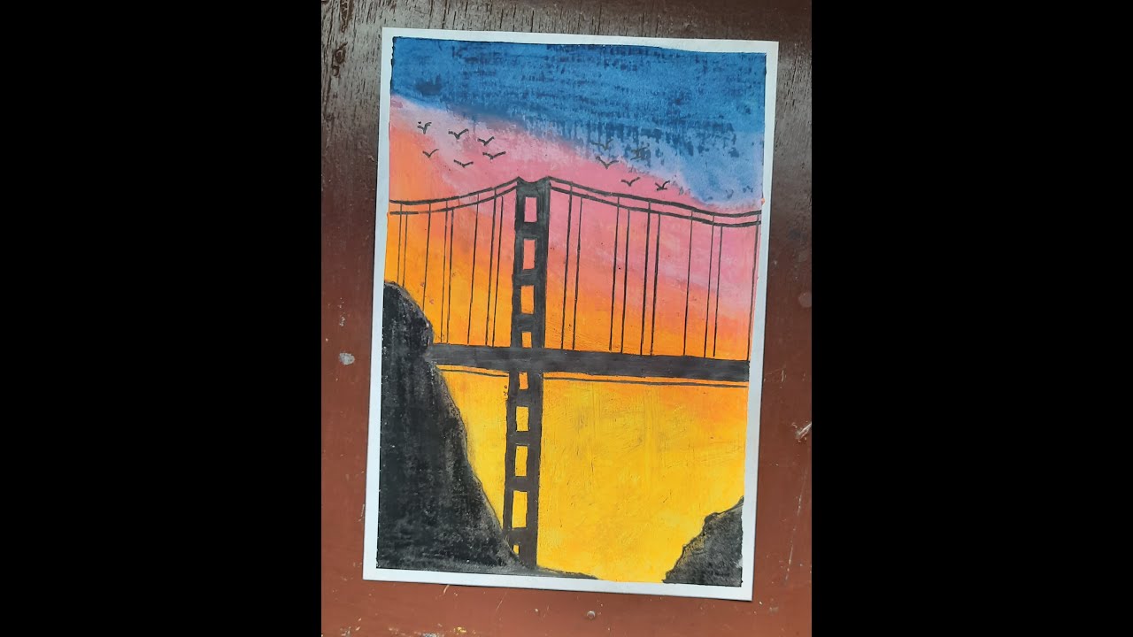 Bridge drawing. oil pastels. step by step. - YouTube