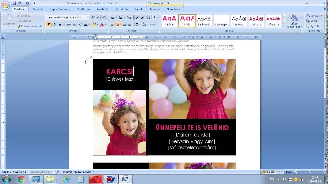 WORD SABLON Szülinapi Meghívó 1 - YouTube