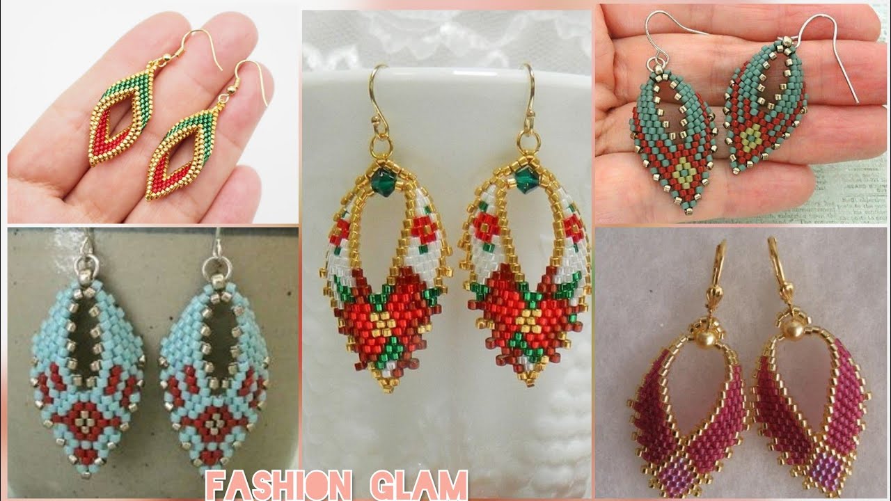 Seeds Beads Russian Leaf Hoop Earrings Pattern In Brick Stitch/Native ...