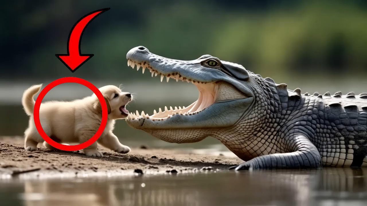 Helpless Puppies in Peril: Attacked by Predators on the Riverbank ...