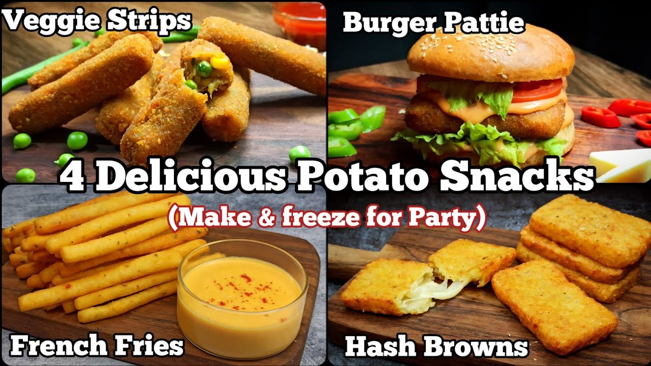 4 Delicious Potato Snacks Recipes Veggie Strips,Hash Browns,Burger ...