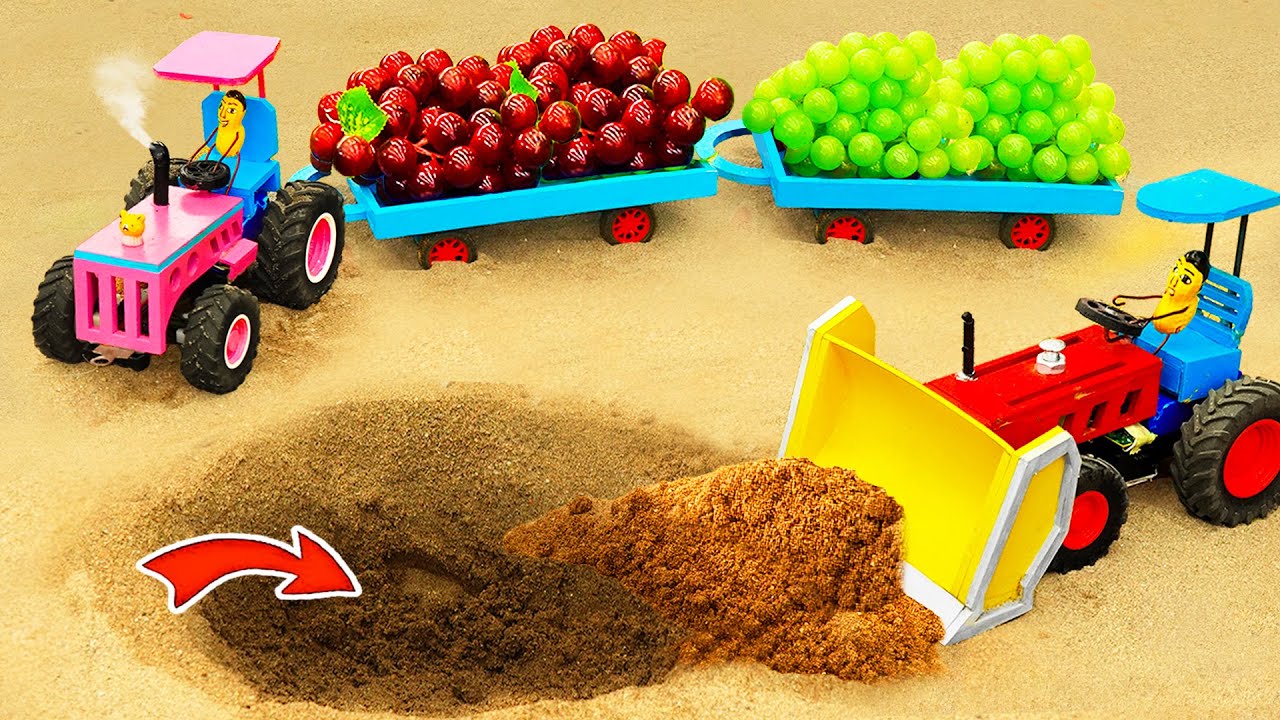 DIY Mini Tractor falling in deep hole | Bulldozer leveling with so many ...