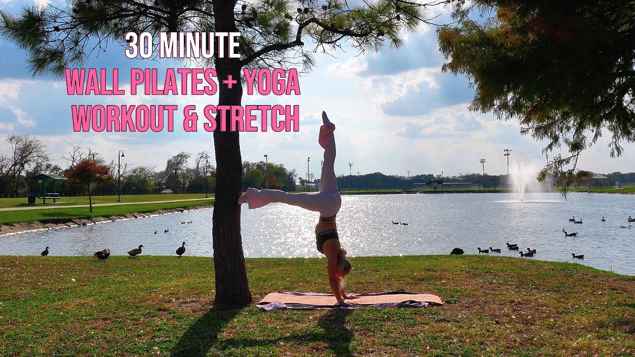30-Minute Wall Pilates Yoga Workout + Stretch | Nature workout - YouTube